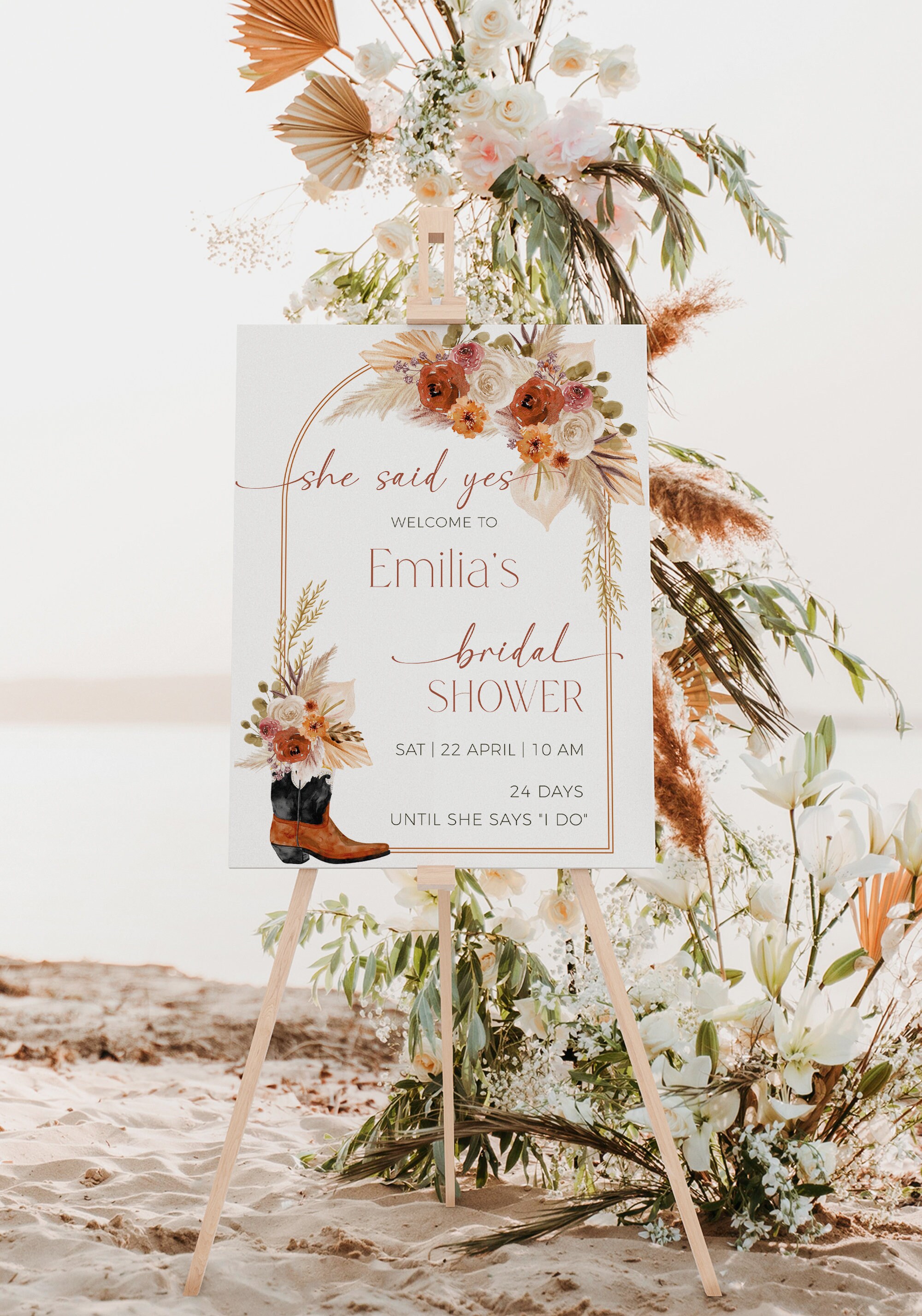 Western Country Fiesta Bridal Shower Welcome Sign Template, Boho Autumn ...