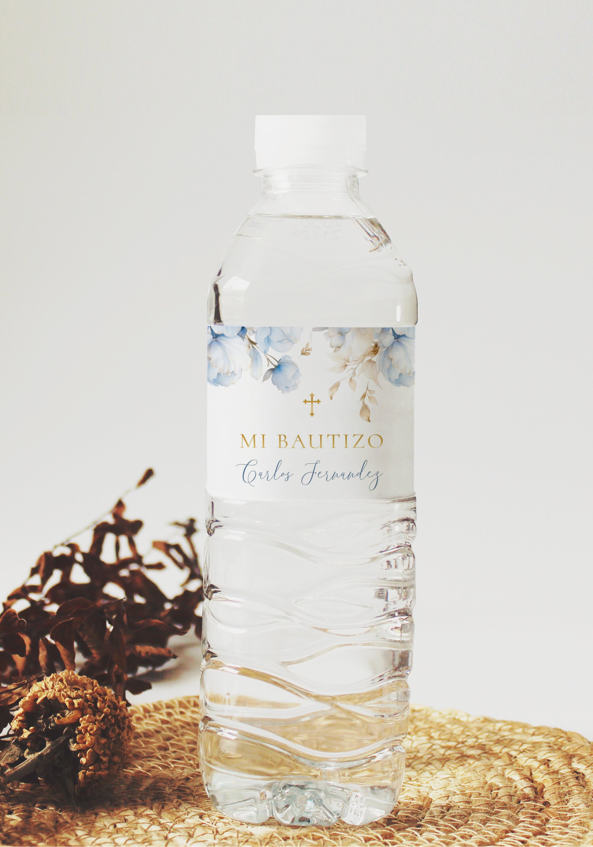 Etiqueta Para Botella De Agua Bautismo De Niño En Español, Light Blue ...