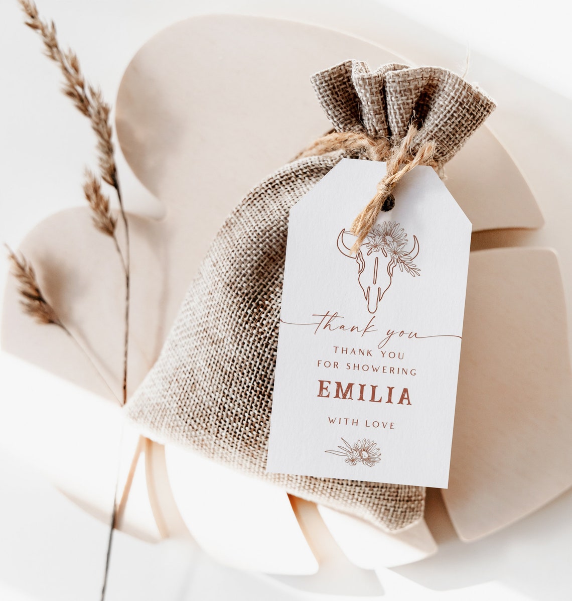 Minimalistic Cow Bridal Shower Favor Tag Template, Ranch Southwest ...