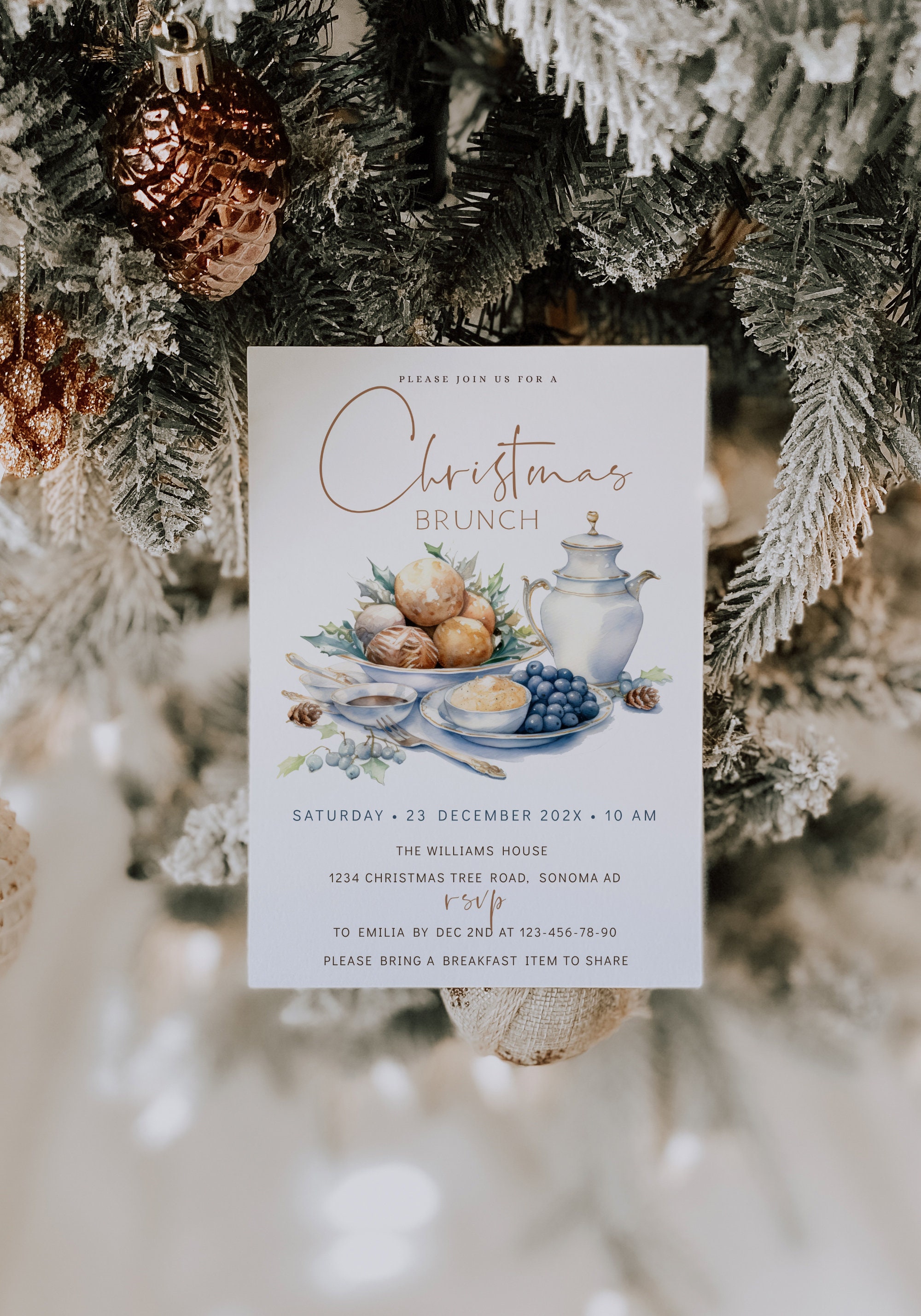 Editable Christmas Brunch Invitation, Winter Christmas Brunch Party ...