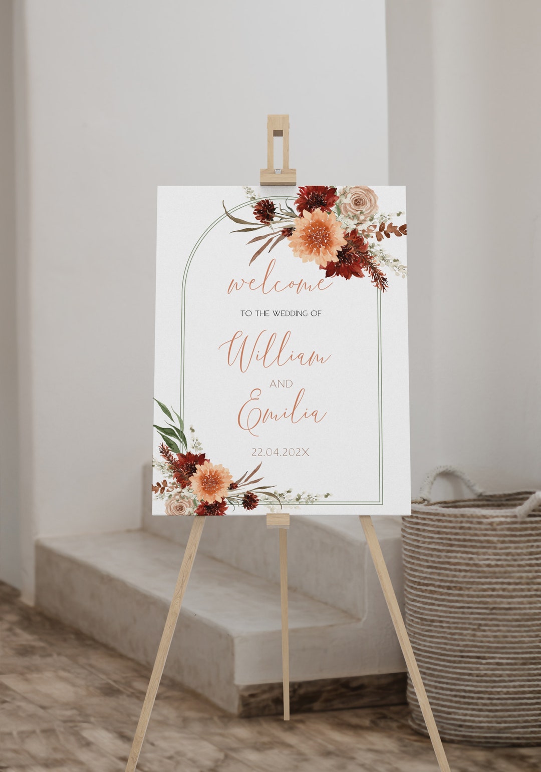 Fall Wedding Welcome Sign Printable English in Three Sizes: Boho Frame ...