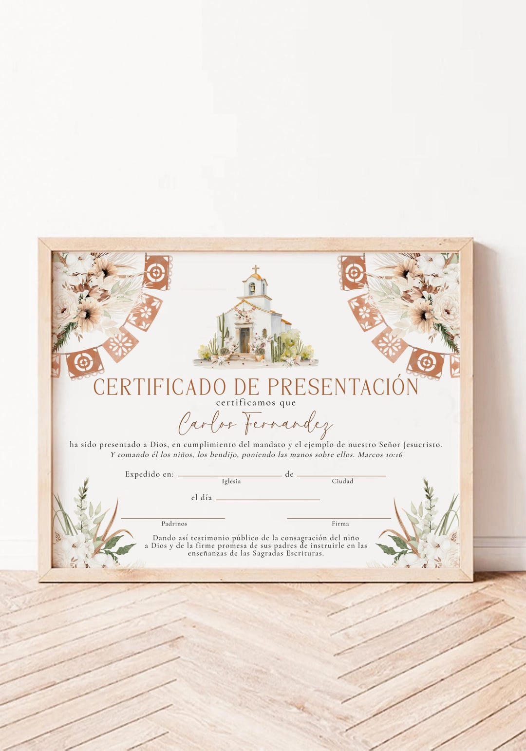 Editable Religious Certificate Spanish: Bohemian Mexican Theme Beige ...