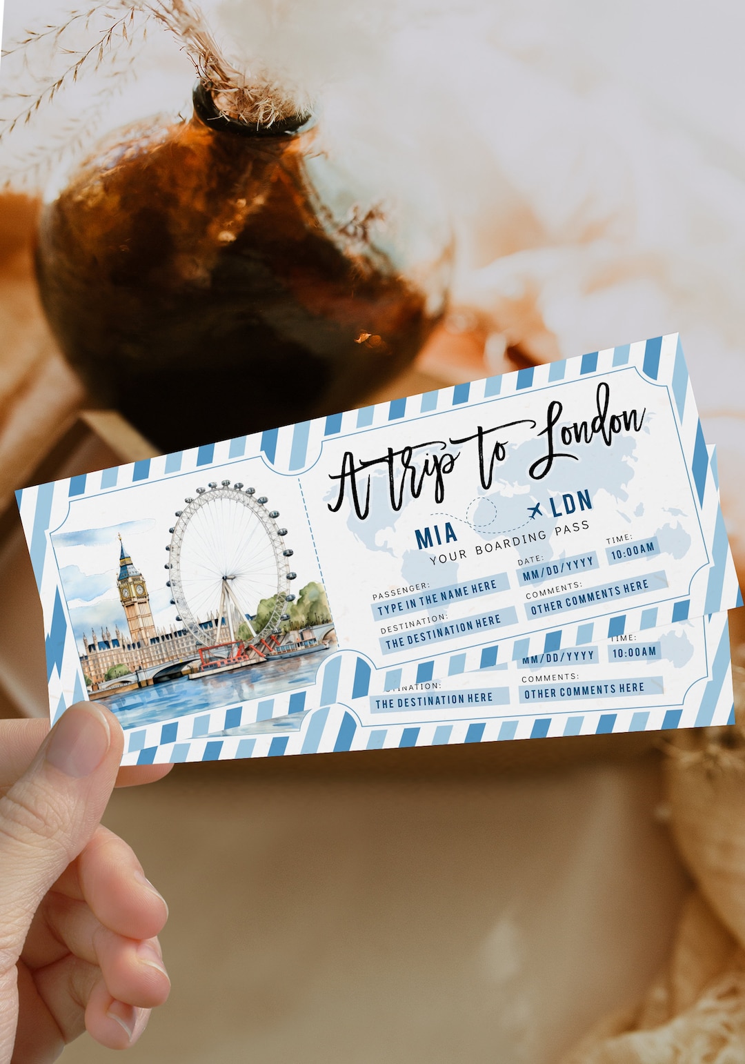 Modern Trip Ticket to London Template, Boarding Pass Trip to London ...