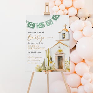 Mexican Theme for Baptism Boy Green Boho Spanish Editable Welcome Sign ...