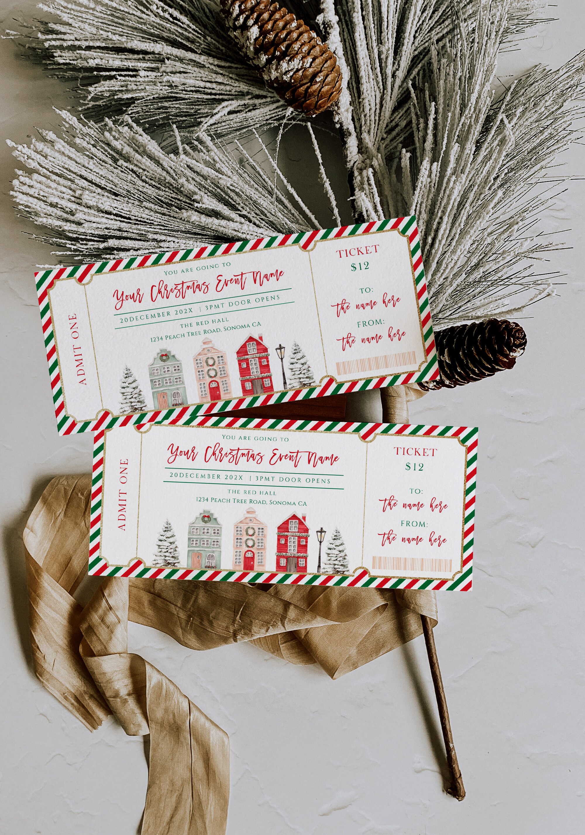 Christmas Event Ticket Template, Modern Gift Ticket, Christmas Voucher ...