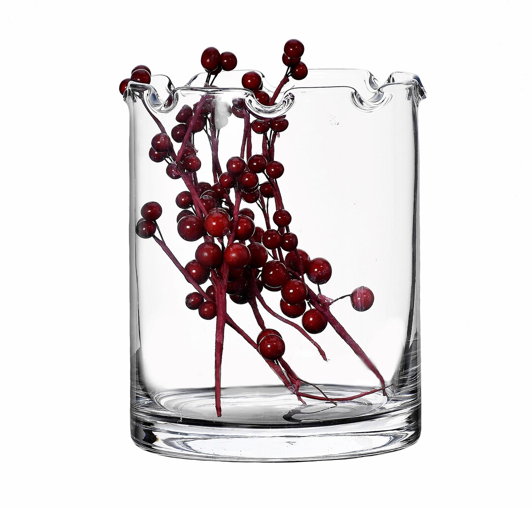 Hand Crafted Cylinder Glass Flower Vase With Pretty Ruffled Edge H16cm ...