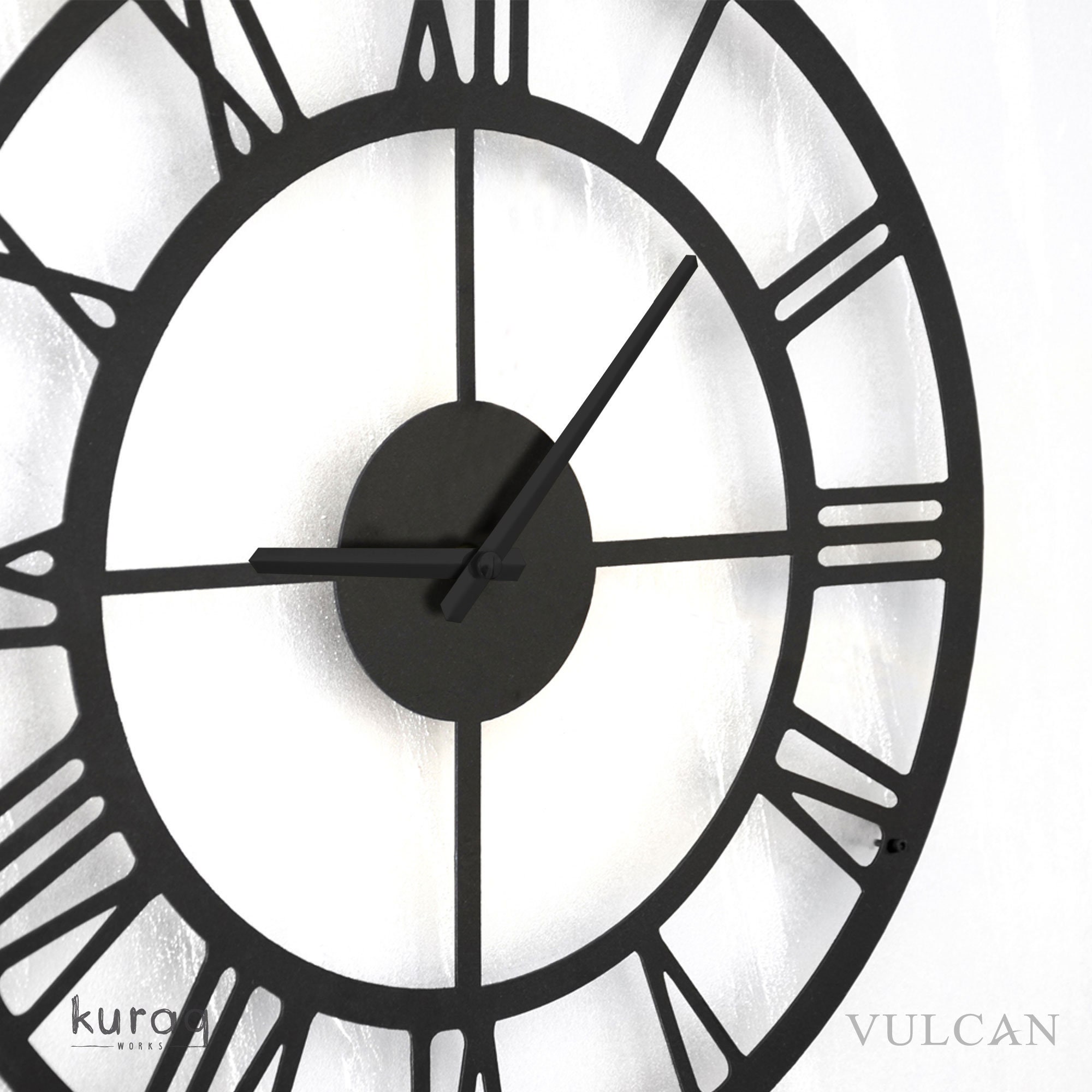 Roman Numeral 27.5 Inch Black Metal Silent Wall Clock, Large, Big Ban ...