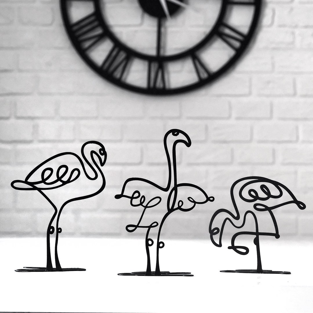 Flamingos Desk Decor, Cute Console Decor Set of 3, One Line Art ...