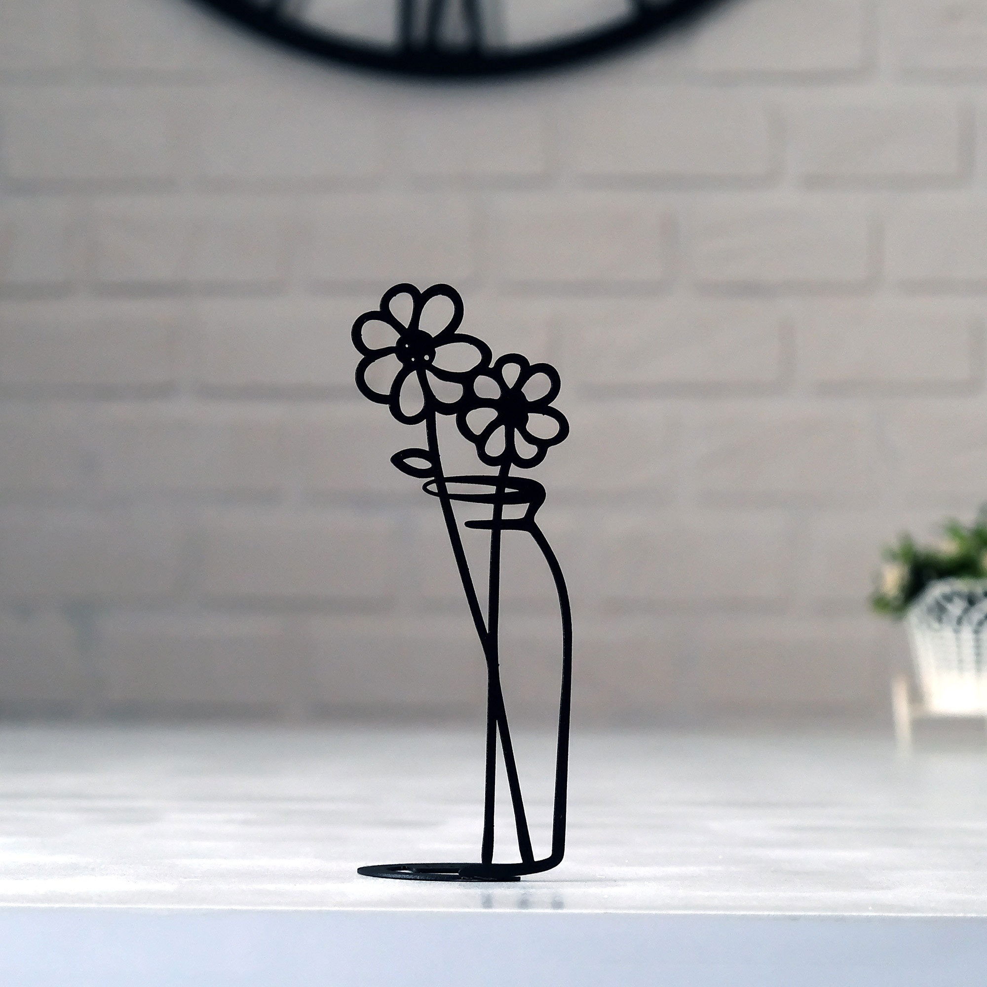 Flower in Vase Tabletop Metal Decor Set of 3 Minimalist Plant | Etsy