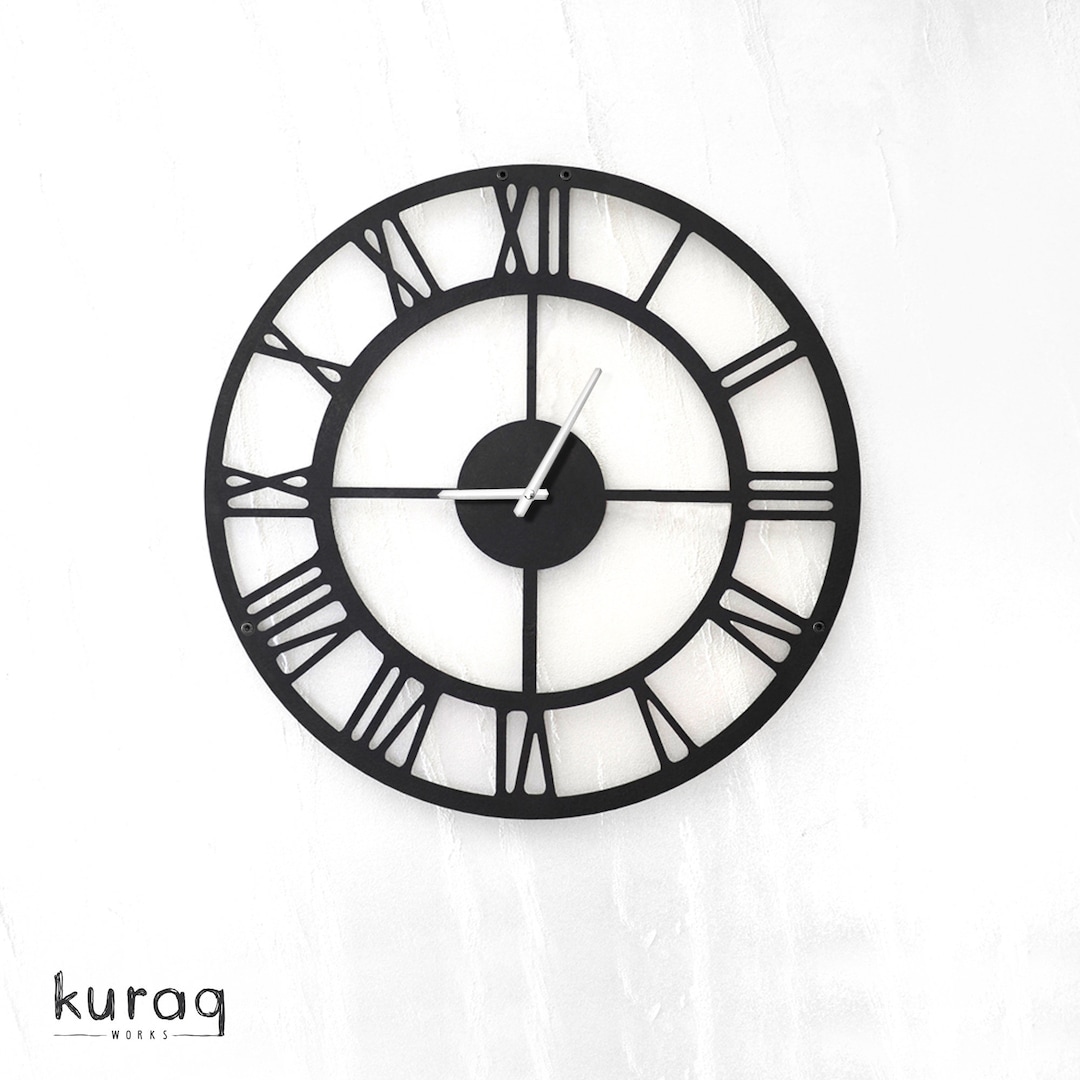 Roman Numeral 27.5 Inch Black Metal Silent Wall Clock, Large, Big Ban ...