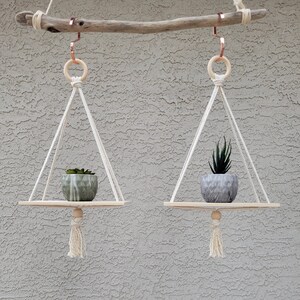 Small Single Macrame Wood Shelf, Macrame Hanging Wood Shelf, Hanging ...