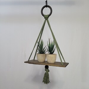 Small Single Macrame Wood Shelf, Macrame Hanging Wood Shelf, Hanging ...