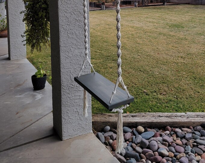 Macrame Swing, Handmade Macrame Wood Swing, Indoor Grey Wood Swing ...