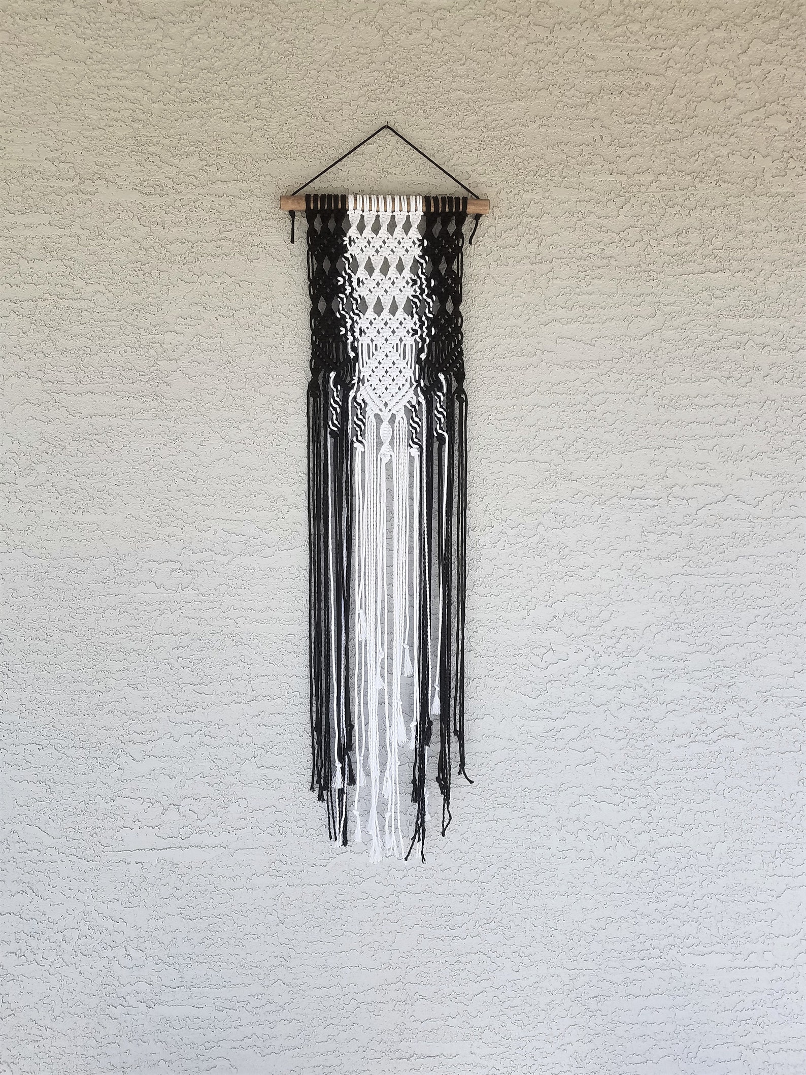 Black and White Macrame Wall Hanging 2 Color Long and Skinny | Etsy
