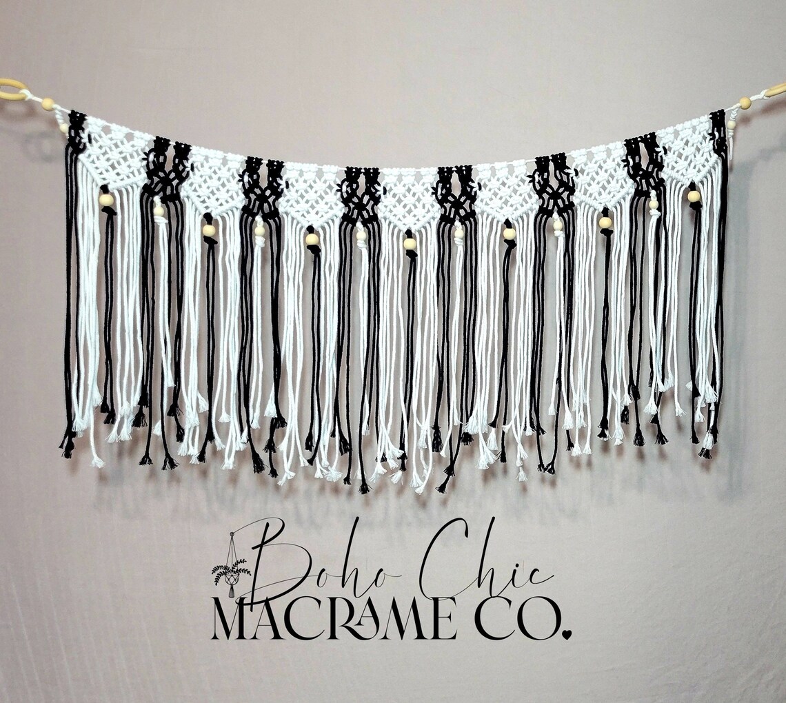Black and White Macrame Wall Hanging Macrame Banner Macrame - Etsy