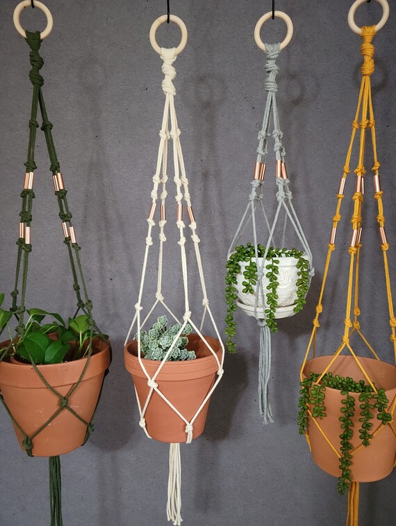 Macrame Plant Hanger With Copper Beads simple Macrame Plant | Etsy