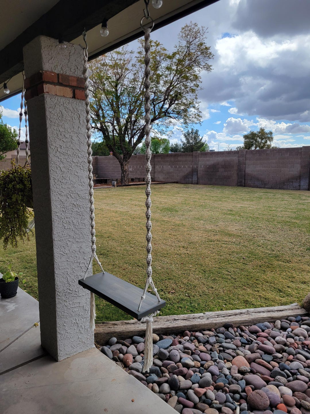 Macrame Swing, Handmade Macrame Wood Swing, Indoor Grey Wood Swing ...