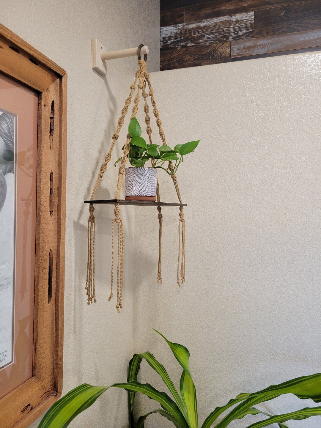Macrame Single Hanging Wood Shelf, Single Wood Shelf, Macrame Wood ...