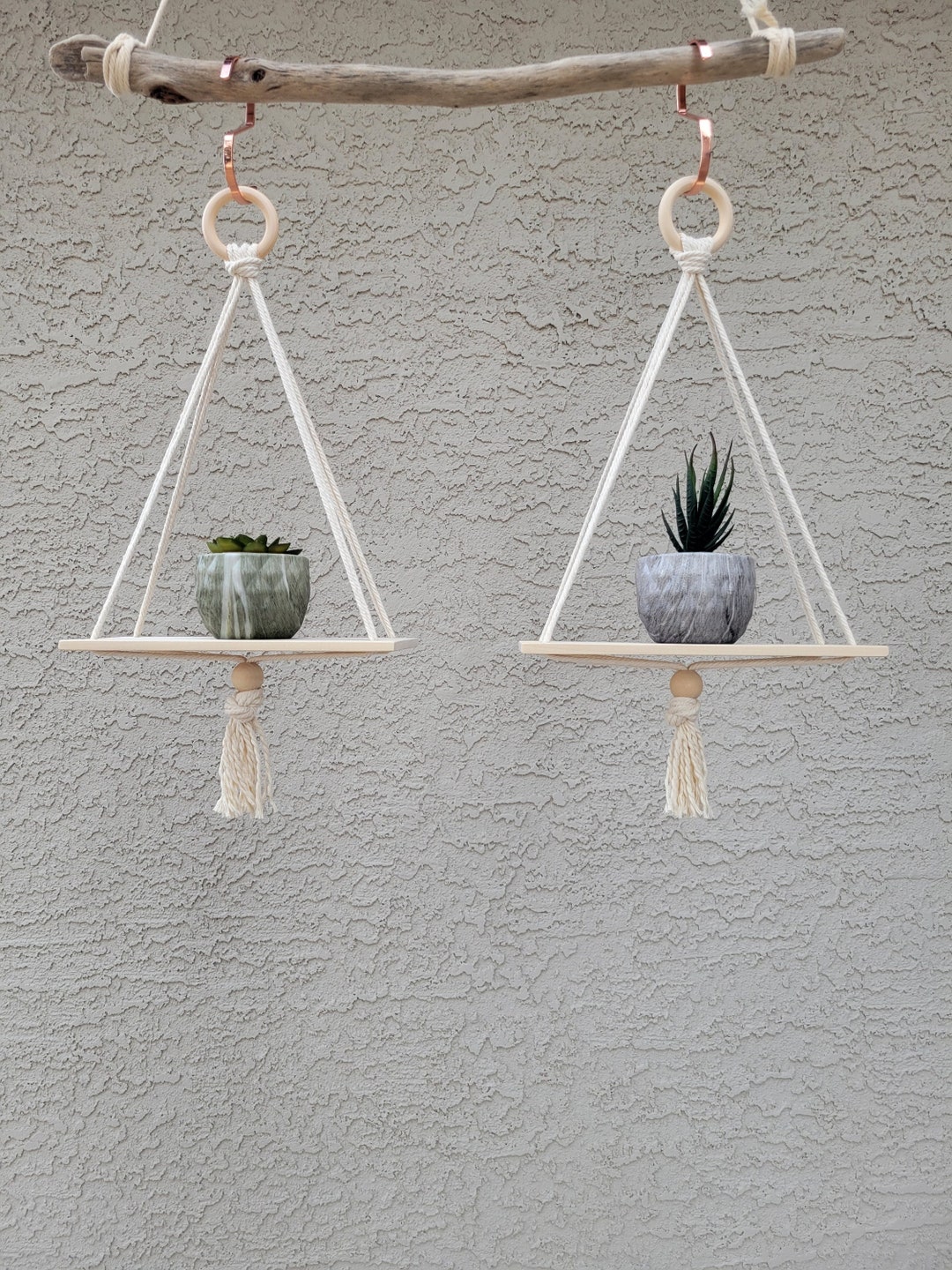 Small Single Macrame Wood Shelf, Macrame Hanging Wood Shelf, Hanging ...