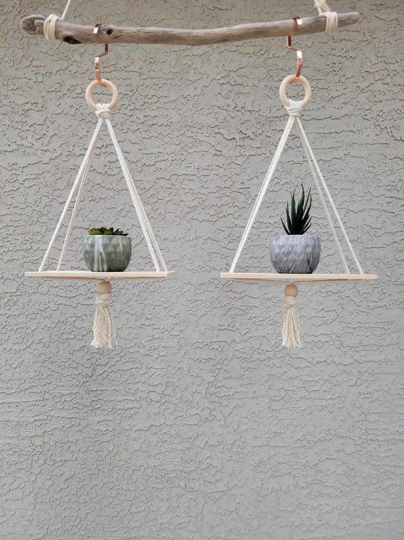Small Single Macrame Wood Shelf Macrame Hanging Wood Shelf - Etsy