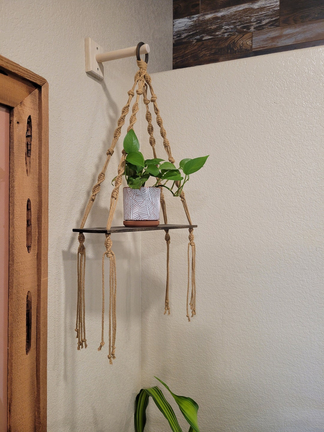 Macrame Single Hanging Shelf, Single Wood Shelf, Boho Shelf, Plant ...