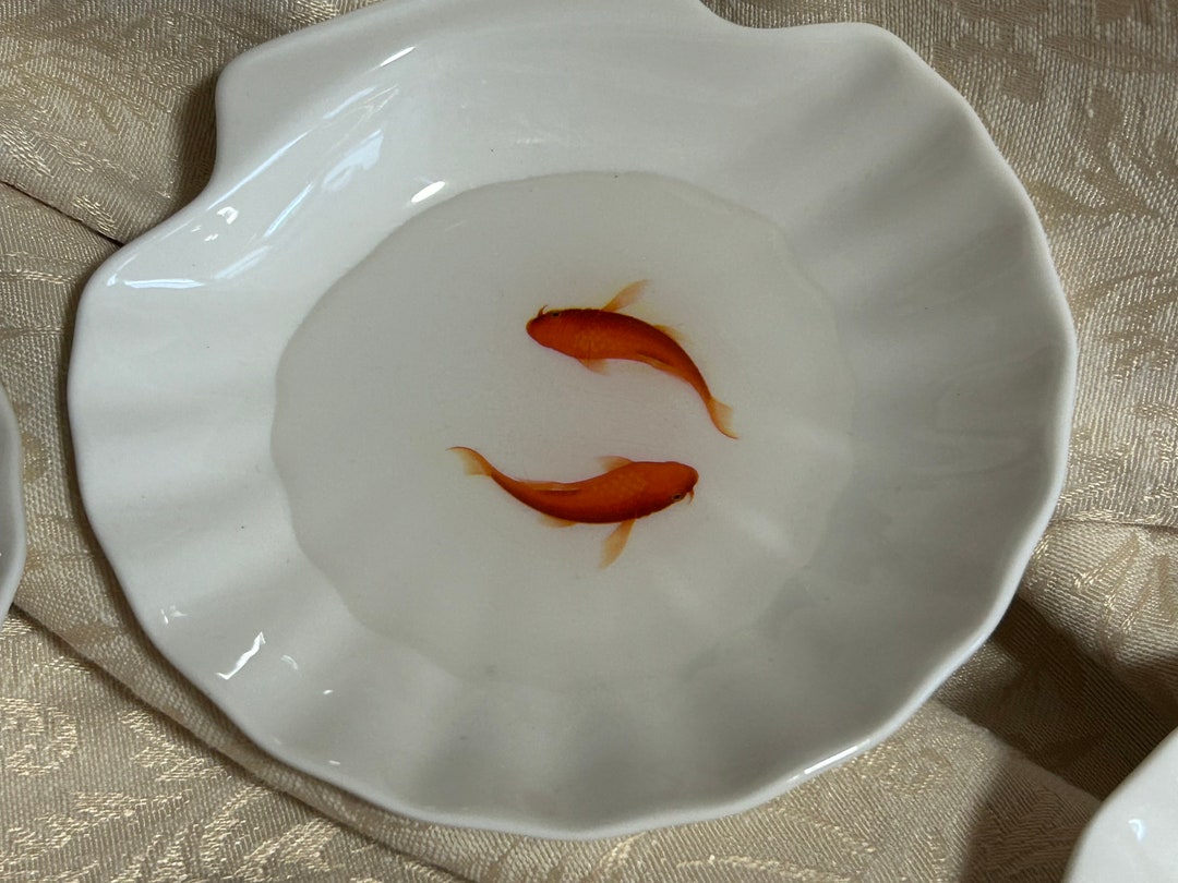 Persian Nowruz Goldfish: Resin Fish in Porcelain Shell, Haftseen Decor ...