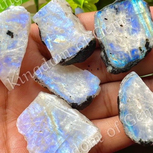 Genuine Raw Rainbow Moonstone Front Flat Rough Gemstone Blue - Etsy