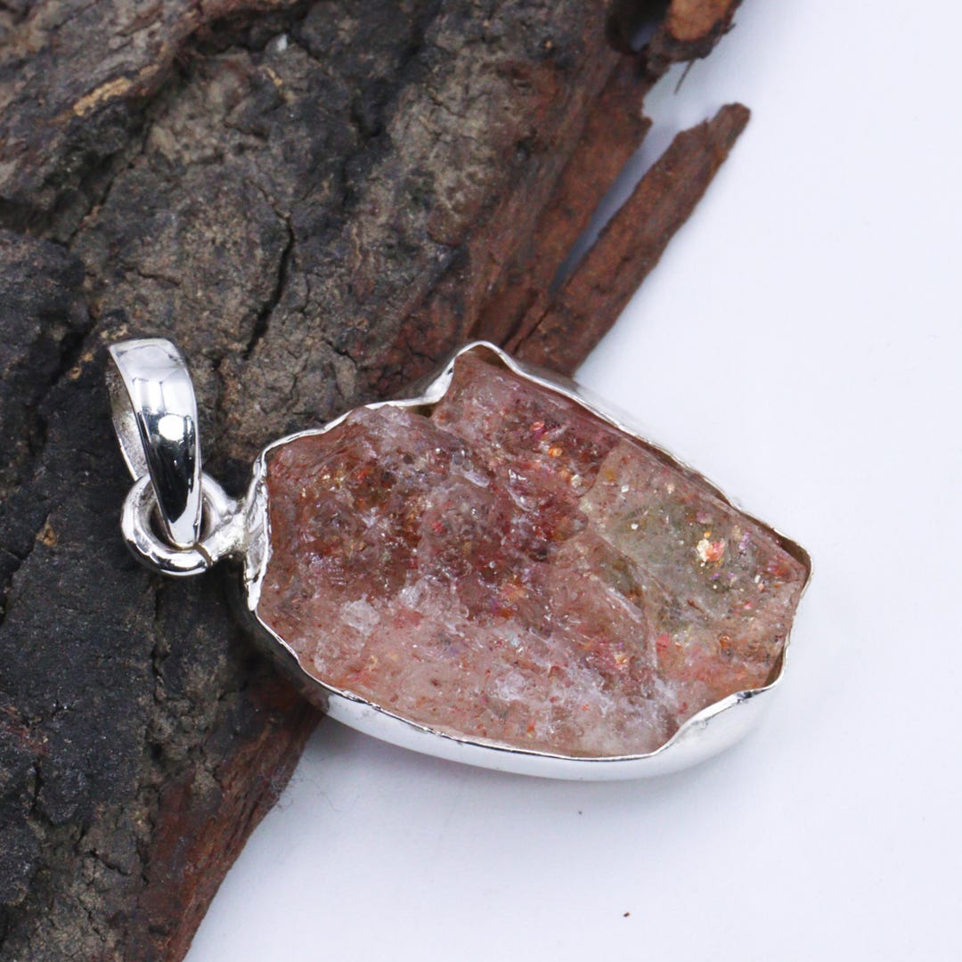 Raw Sunstone Pendant Rough Crystal Necklace Natural Sunstone Jewelry ...