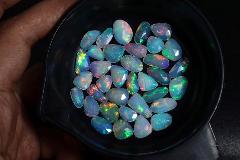AAA Ethiopian Opal Slices, Faceted Rose Cut Freeform Cabochons - Etsy