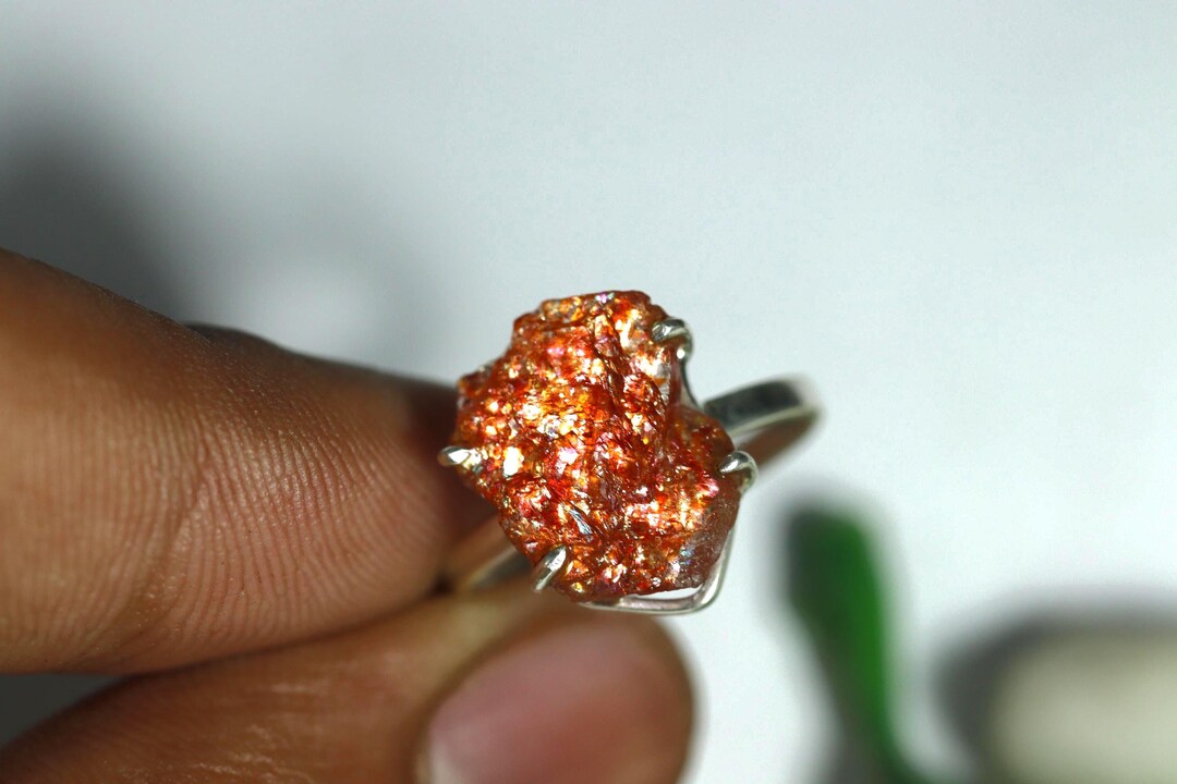 Raw Sunstone Ring: Handmade Gemstone Jewelry, Sterling Silver Option - Etsy