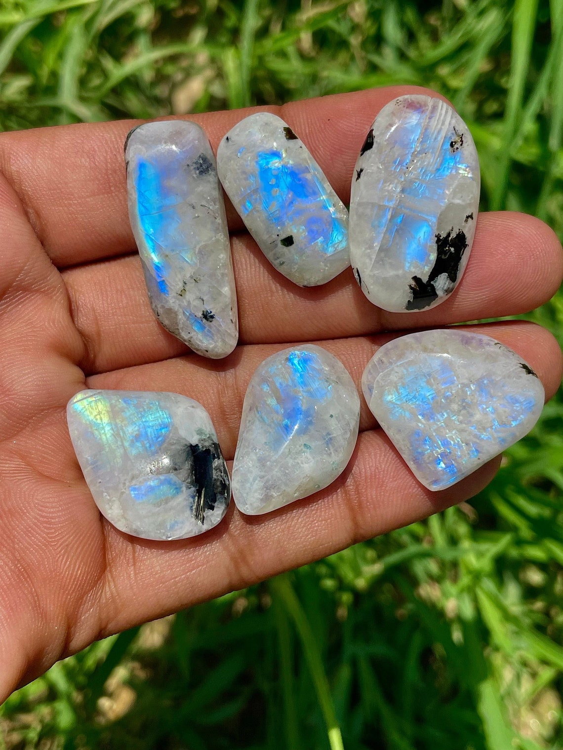 Tumbled Rainbow moonstone genuine tumble stone blue | Etsy