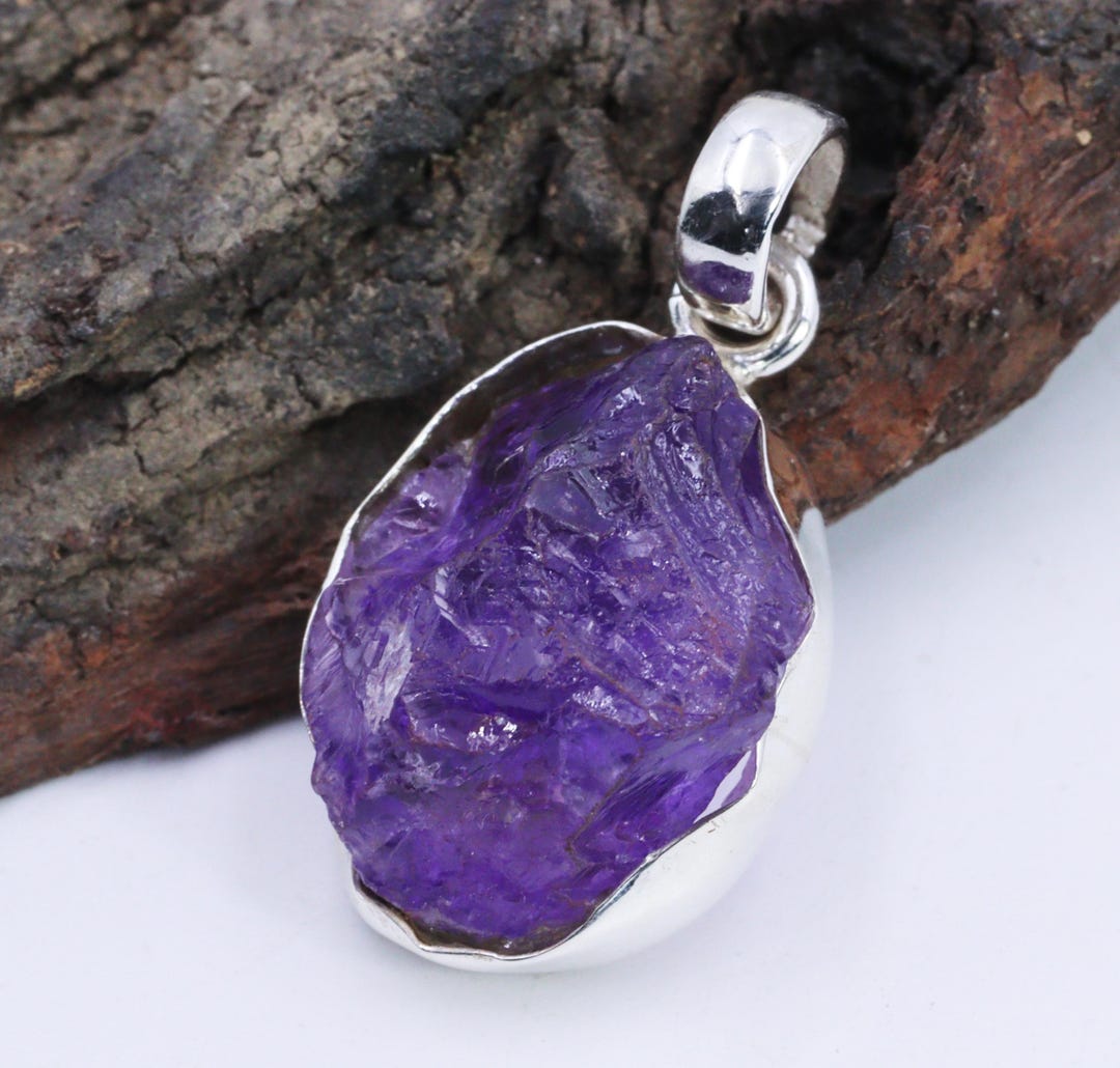 Raw Amethyst Pendant • February Birthstone Necklace • Natural Crystal ...