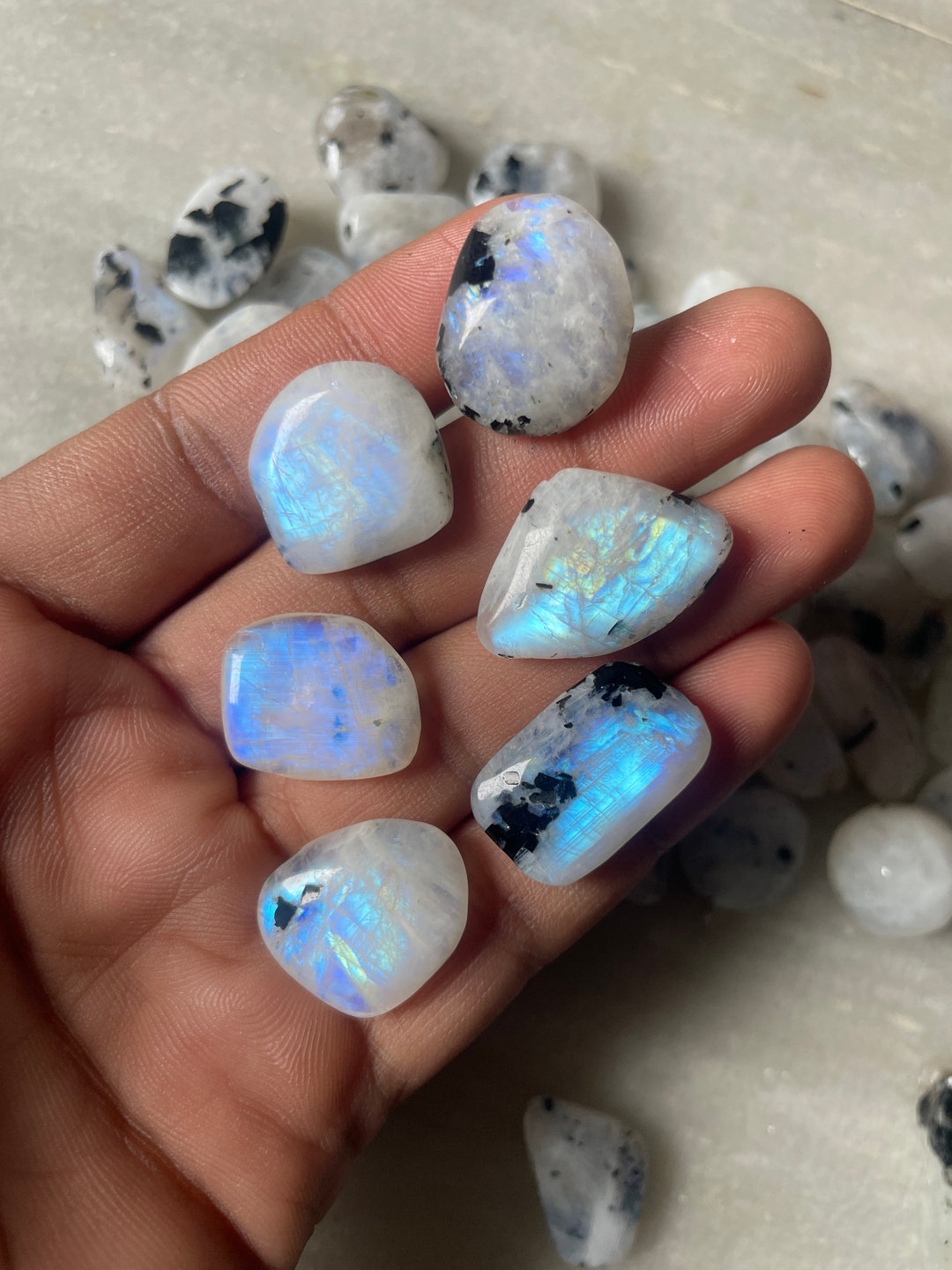 Natural Rainbow Moonstone Tumbled Gemstone Blue Moonstone Tumbles Polished Loose Gemstone Multi ...