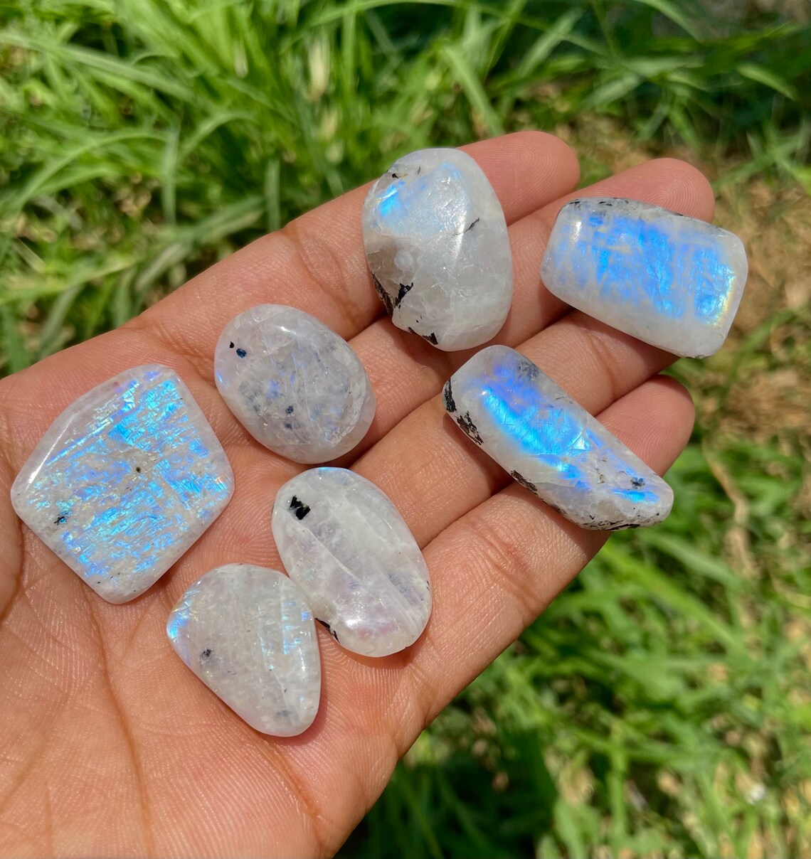 Tumbled Rainbow moonstone genuine tumble stone blue | Etsy