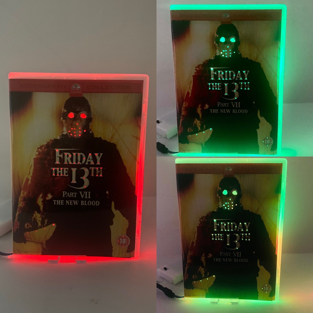 Upcycled DVD Case-tablelamp-friday 13th-multicolour Neon - Etsy