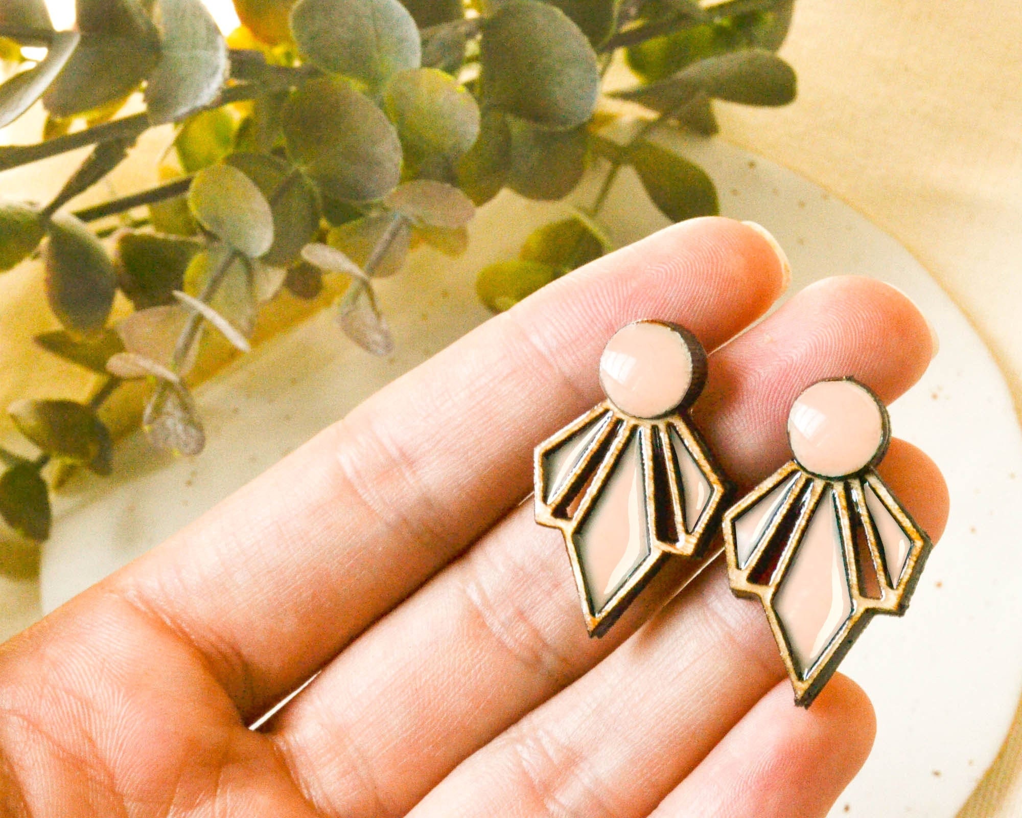 Modern Art Deco Earrings Art Nouveau Jewelry Light Pink - Etsy