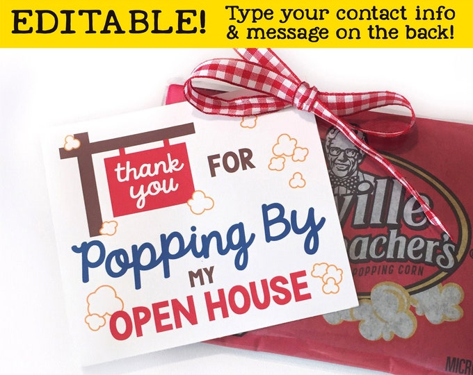 EDITABLE DIGITAL DOWNLOAD, 6 Tags/sheet, Thanks for Popping by My Open ...