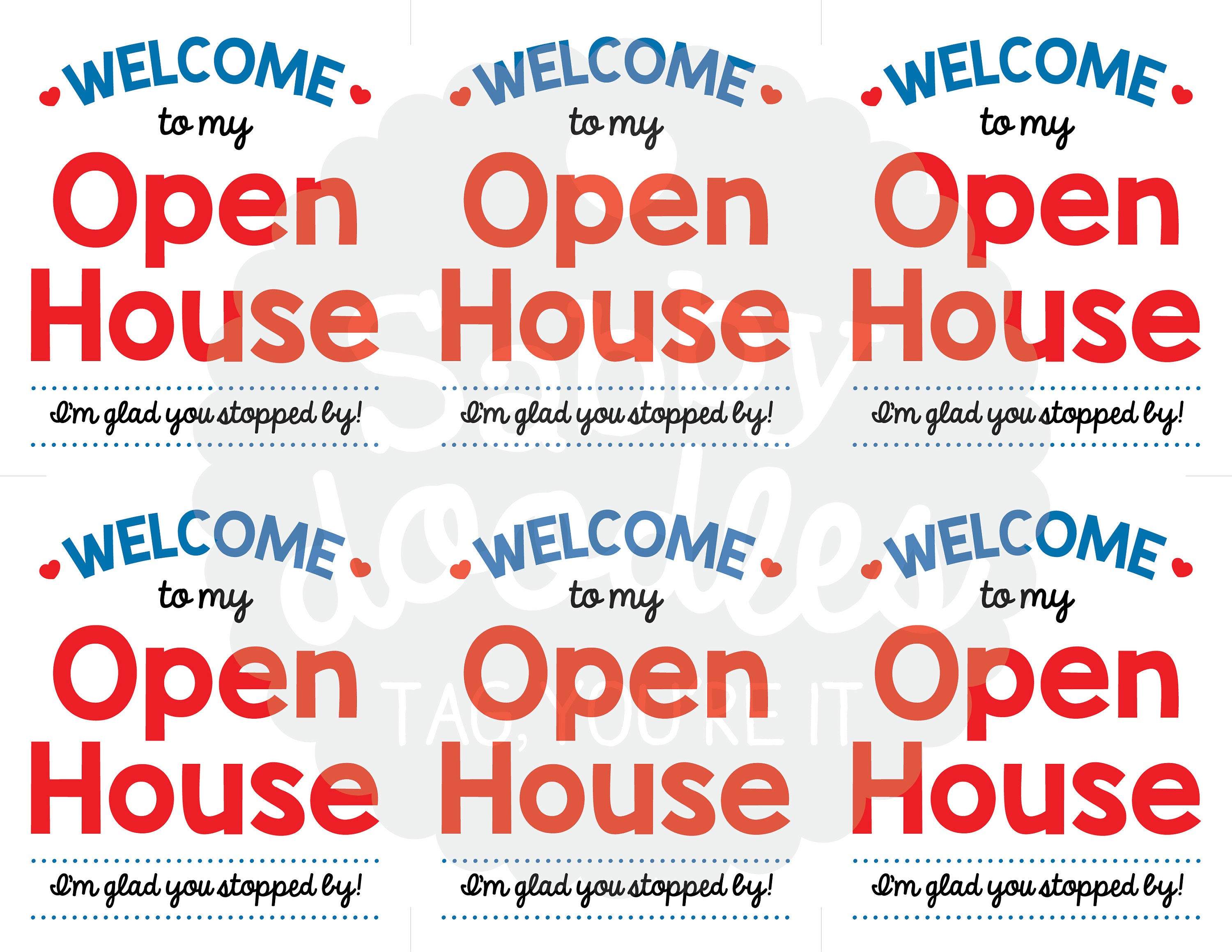 DIGITAL DOWNLOAD, Welcome to My Open House Tag, 6 Tags per Sheet, Red ...