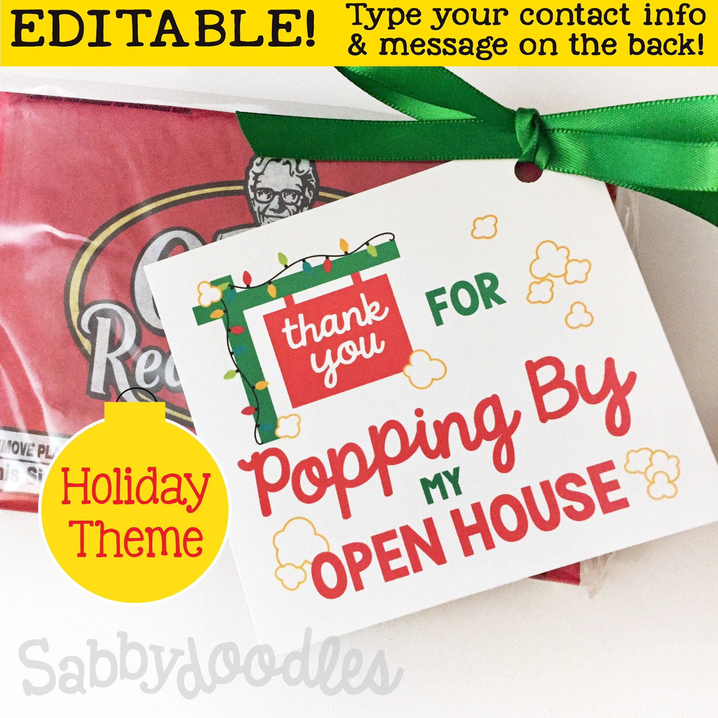 EDITABLE DIGITAL DOWNLOAD, 6 Tags/sheet, Holiday Thanks for Popping by ...