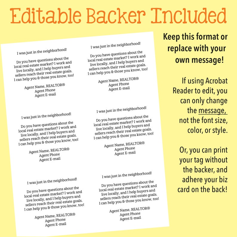 Digital Download With EDITABLE BACKER 6 Tags per Sheet, Just Popping By ...