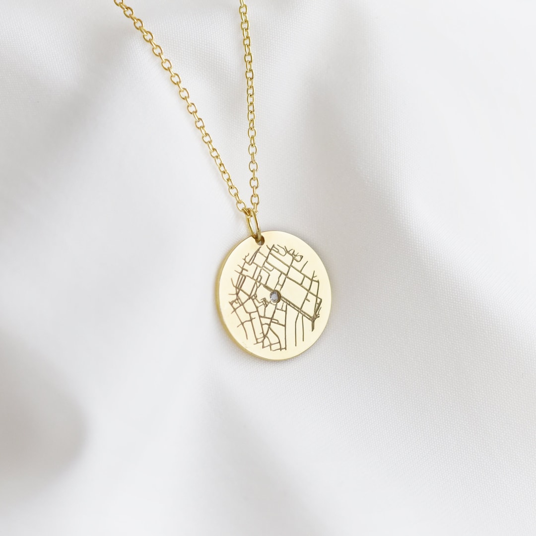 Where We Met Map Necklace | 14k or 18k Gold Personalized Necklace With ...