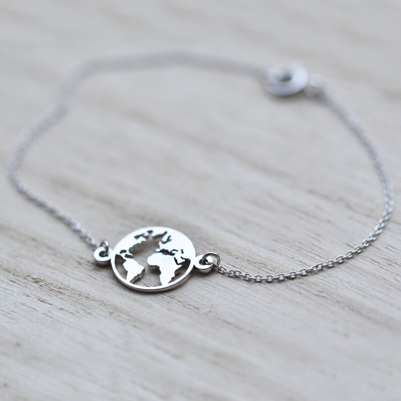 Gold World Map Bracelet Minimalist Globe Gold Plated Silver - Etsy