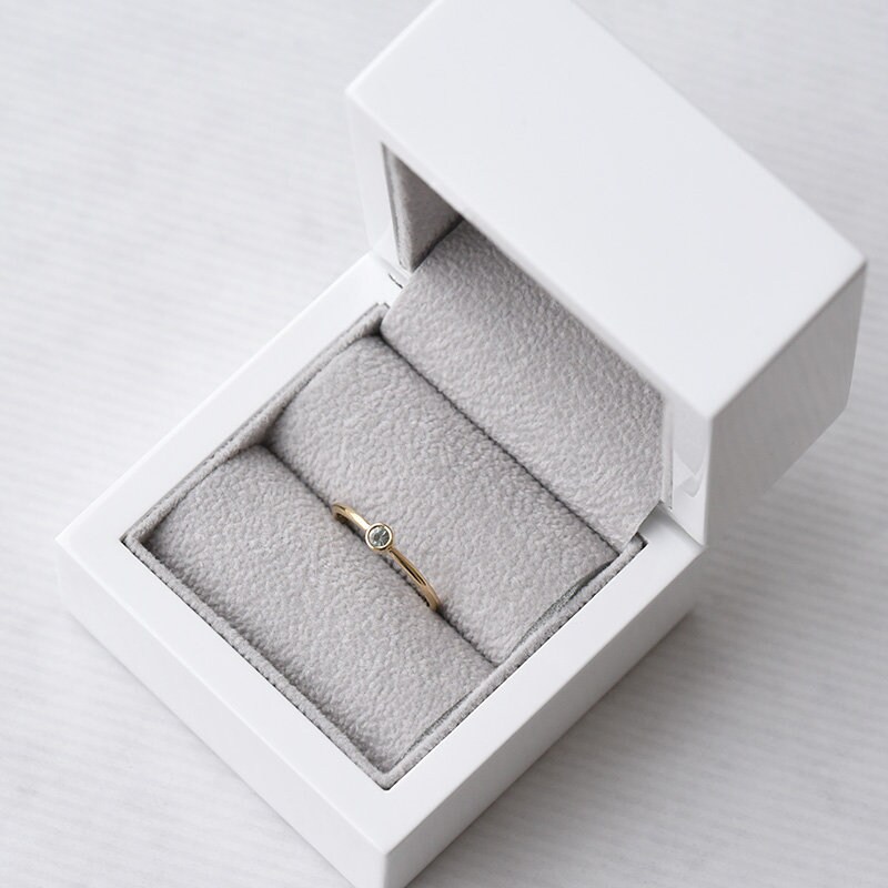 Green Sapphire Minimalist Solid Gold Ring Stacking 14k Gold | Etsy