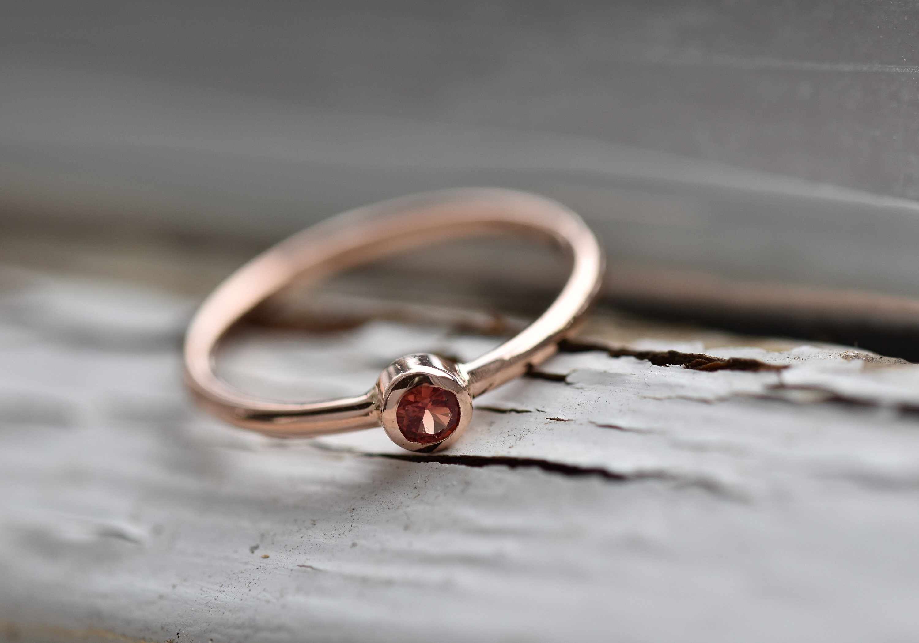 Minimalist 14k Gold Stacking Ring with Padparadscha Sapphire | Etsy