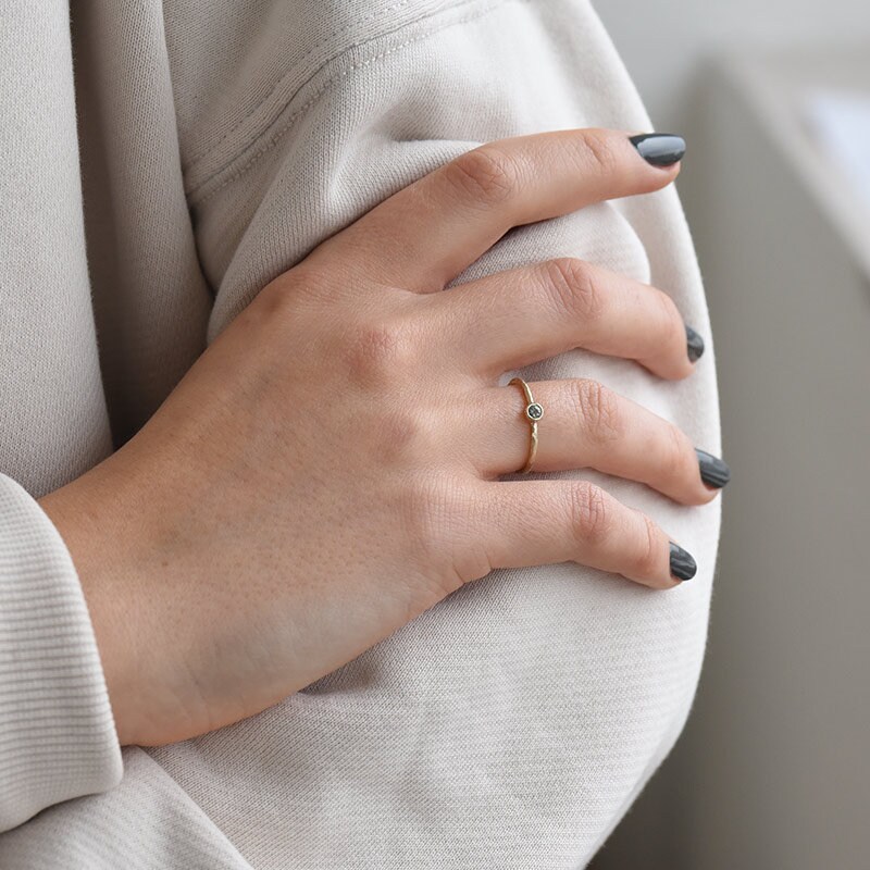 Green Sapphire Minimalist Solid Gold Ring Stacking 14k Gold | Etsy