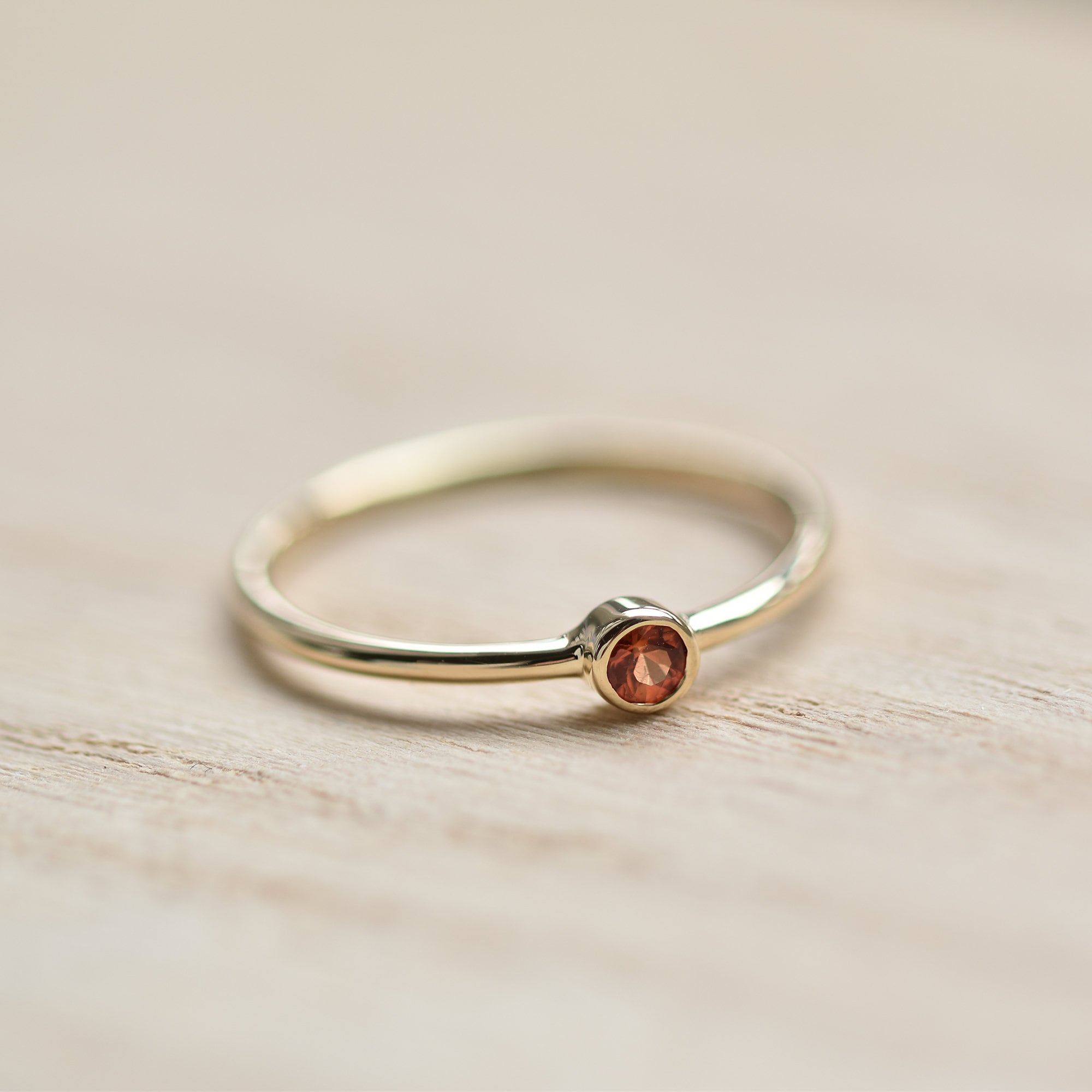 Minimalist 14k Gold Stacking Ring with Padparadscha Sapphire | Etsy