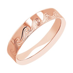 Sea Waves Solid Gold Ring Engraved Wedding Bands Ring With Handmade ...
