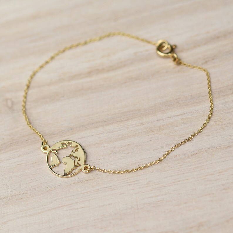 Gold World Map Bracelet Minimalist Globe Gold Plated Silver - Etsy