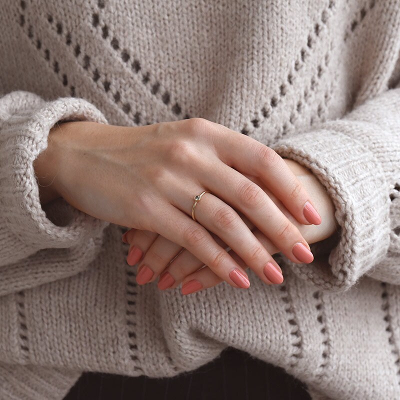 Green Sapphire Minimalist Solid Gold Ring Stacking 14k Gold | Etsy