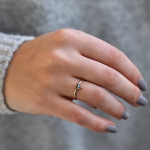 Black Triangle Diamond 14k Gold Ring | Unique Gold Black Diamond Ring ...